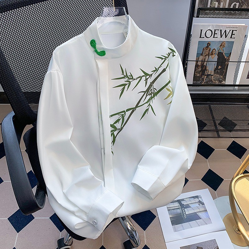 Áo Sơ Mi Nam Tay Dài Mới Phong Cách Trung Hoa Nút Đĩa Tre Thiết Kế Lá ...