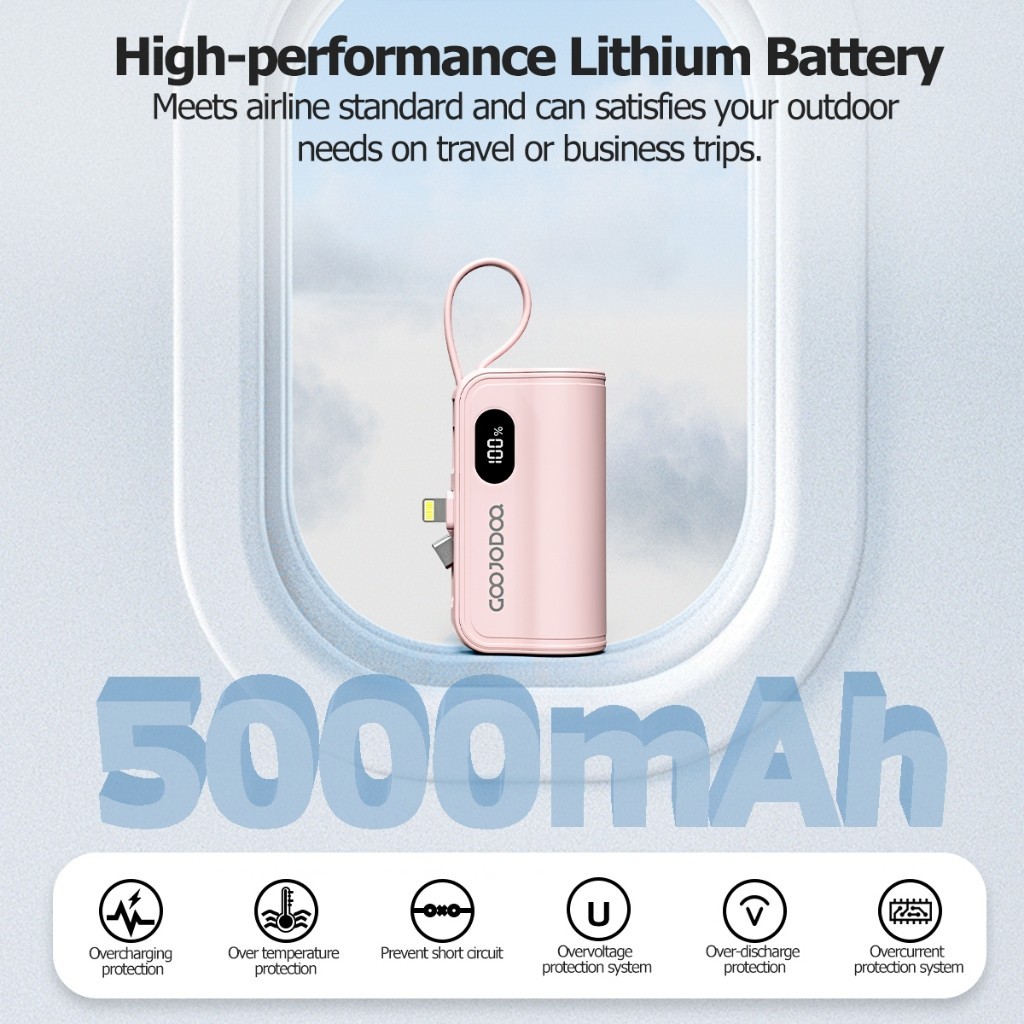 Goojodoq Mini Power Bank 5000mAh Typc-c + LN Giao diện kép Màn hình LED ...