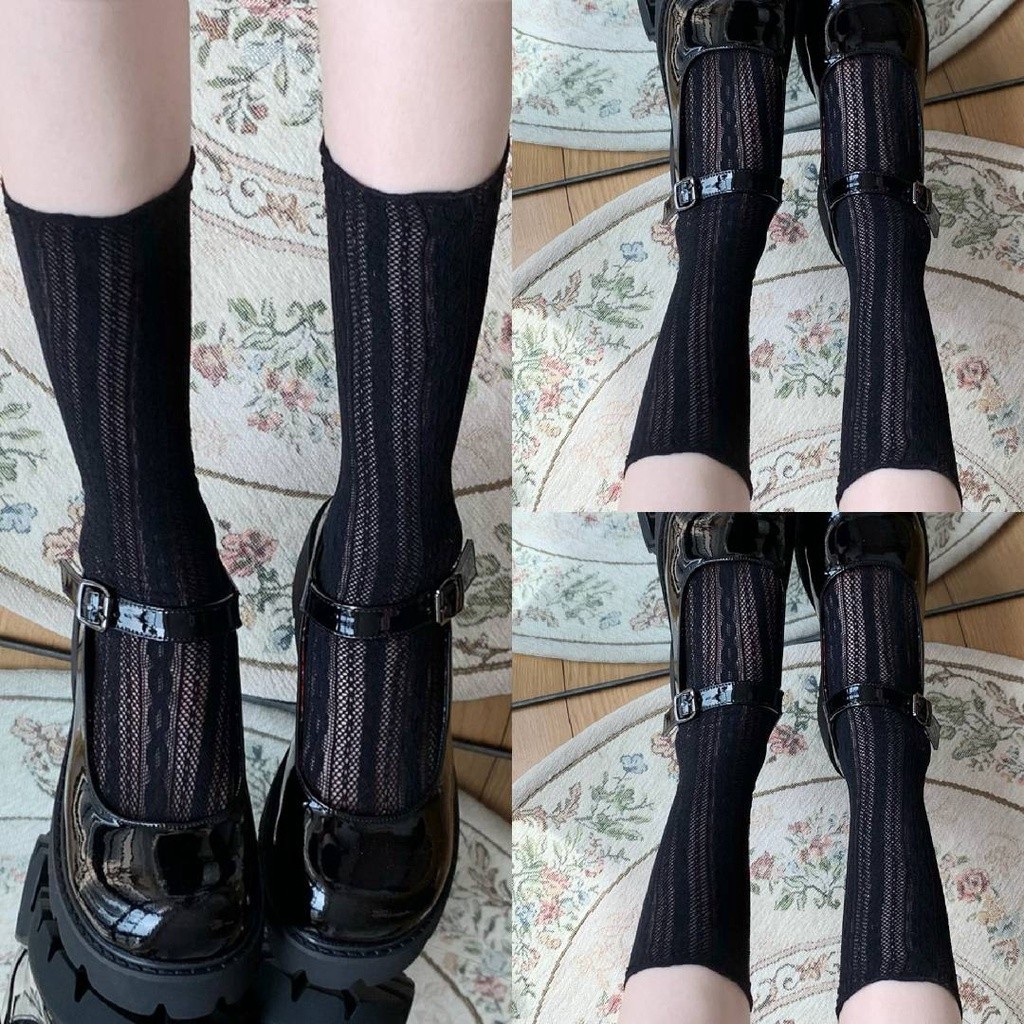 Jk lolita vớ rỗng phụ nữ vớ nhung mới sọc dọc tai gỗ mary jane vớ cọc bê | Shopee Việt Nam