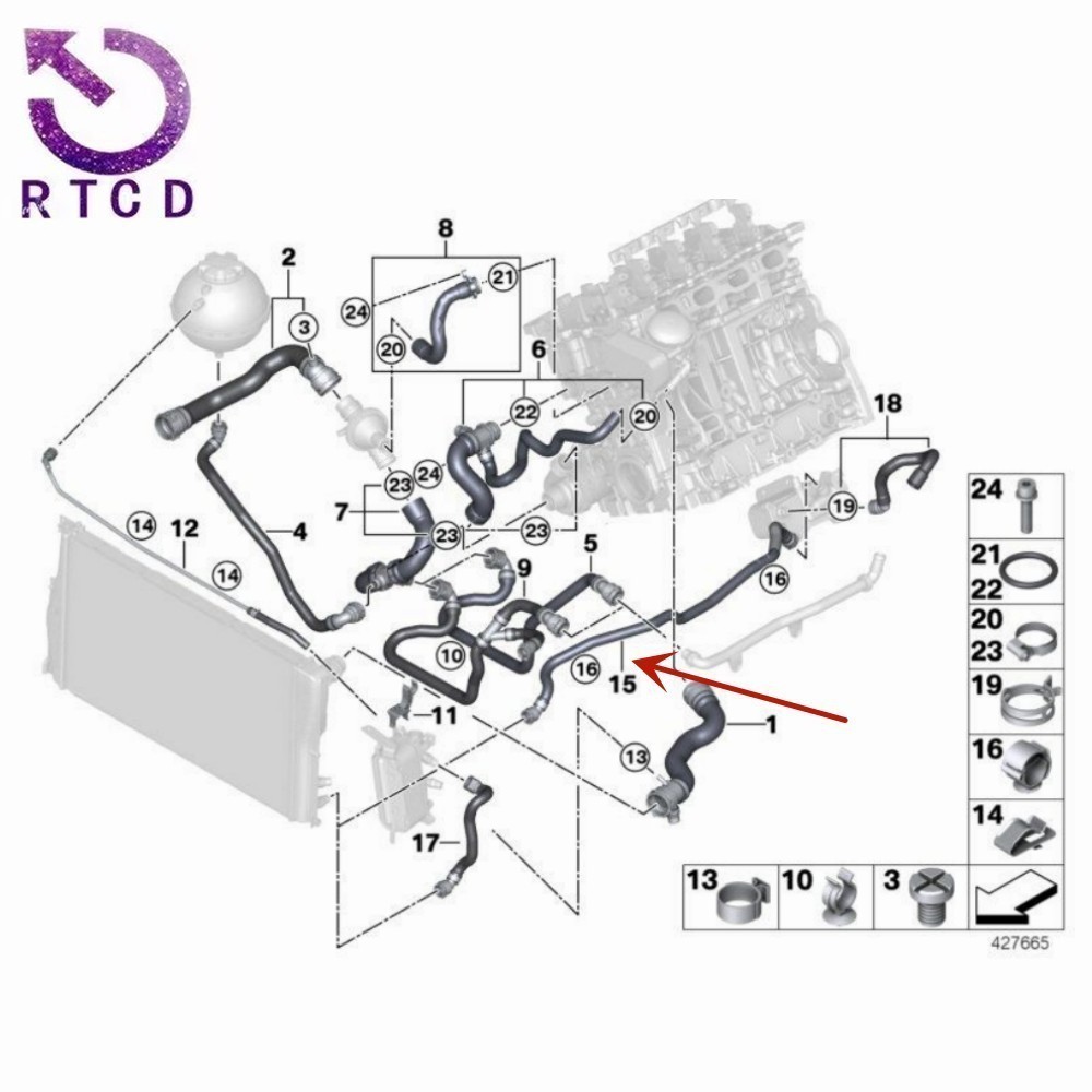 Ống tản nhiệt bể nước 17127619688 Thích hợp cho BMW 5 Series F10 F18 ...