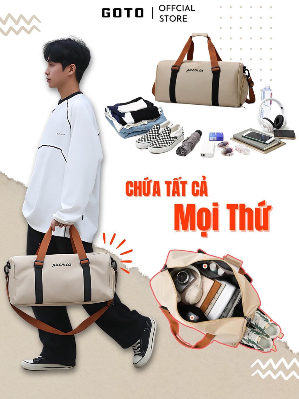 Túi xách du lịch đa năng cỡ lớn nam nữ bền bỉ có ngăn đựng giày đi tập ...