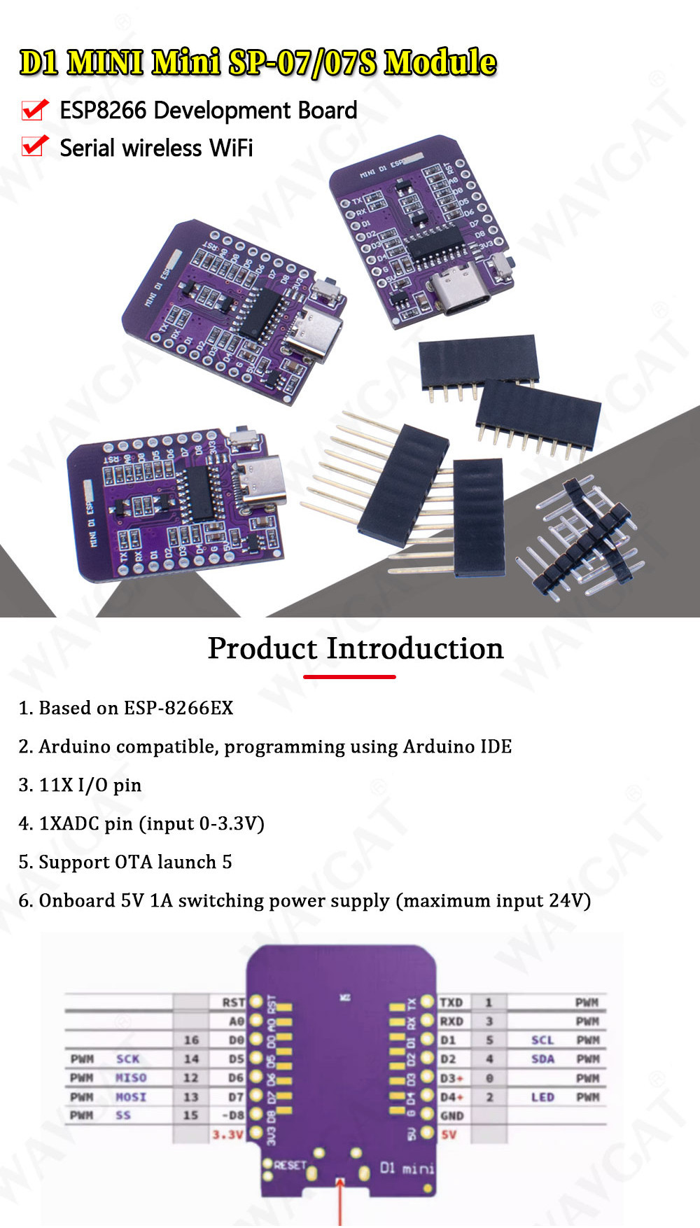 D1 Mini TYPE-C ESP8266 ESP-07 / 07S CH340G USB D1 Mini WIFI Ban Phát ...