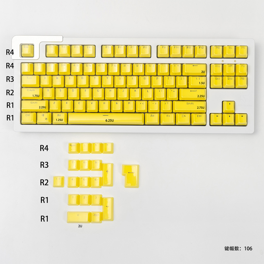 Crystal Yellow Jelly keycaps OEM profile 106 Phím ABS Bộ keycaps bắn ...