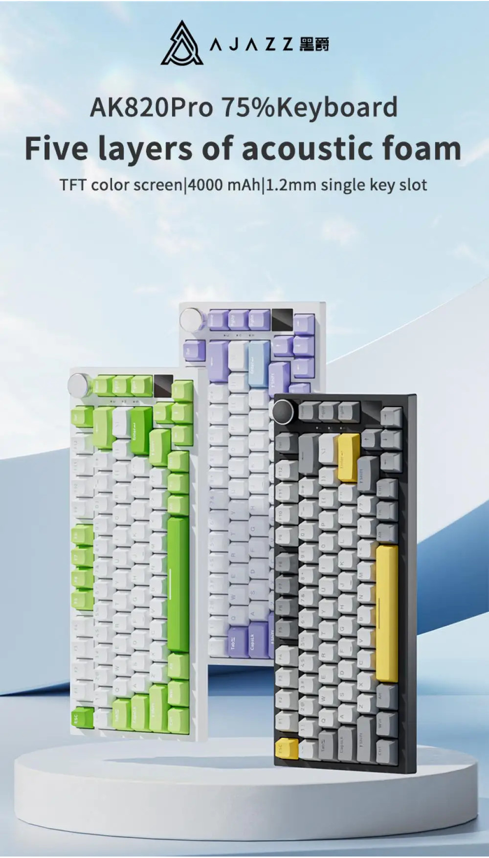 Ajazz Ak820 Pro Nhiều màu lựa chọn RGB Tri-Mode Gaming Kết cấu mịn Bàn ...