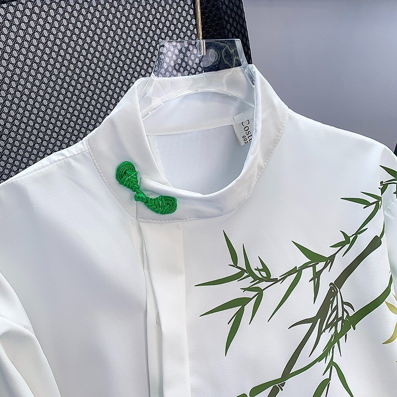 Áo Sơ Mi Nam Tay Dài Mới Phong Cách Trung Hoa Nút Đĩa Tre Thiết Kế Lá ...