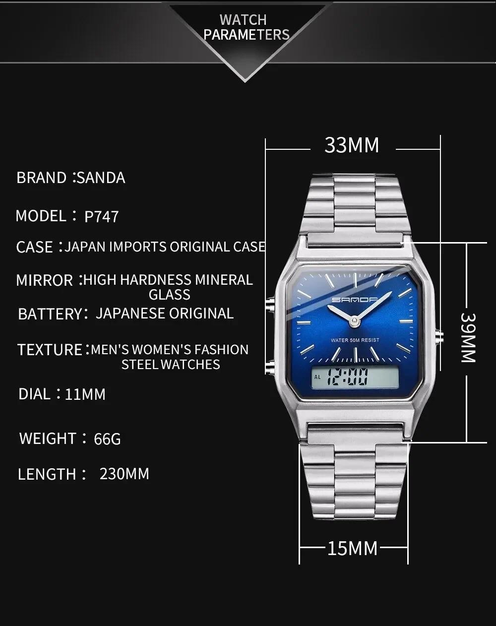 Đồng hồ thạch anh thể thao chống nước SANDA P747 Đồng hồ đeo tay nam ...