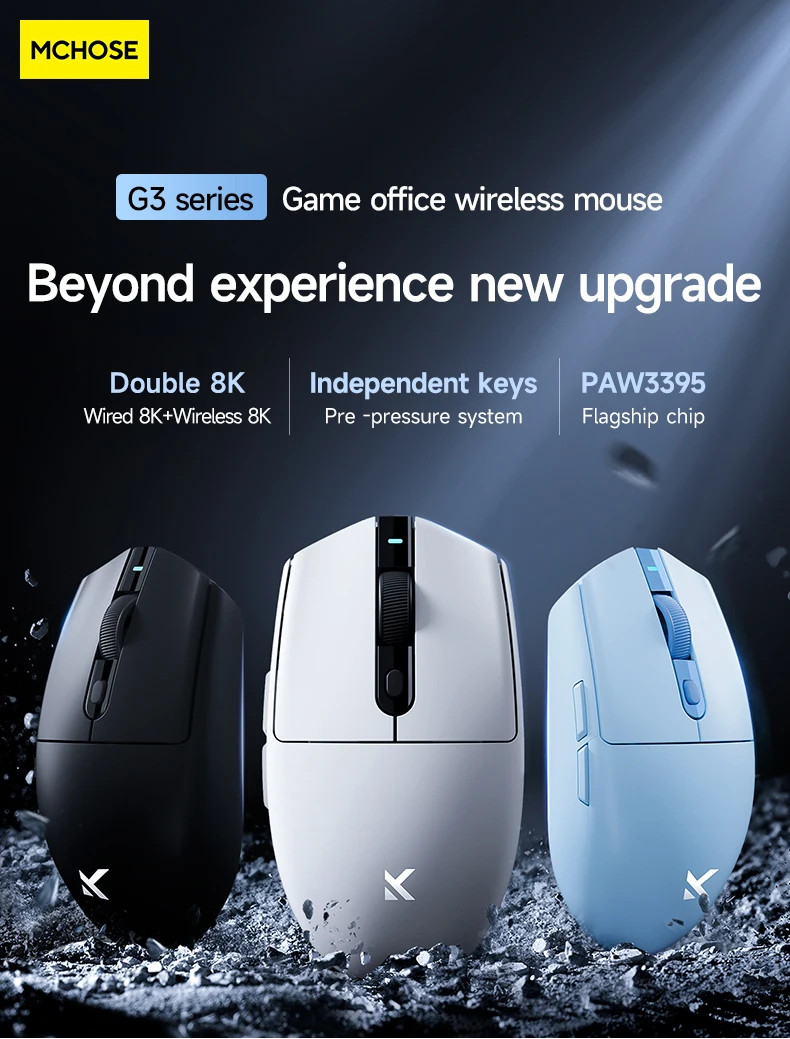 MCHOSE G3 Mouse 3mode Bluetooth Wired 2.4g PAW3395 Lightweight Design ...