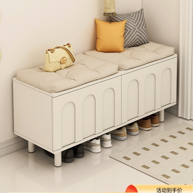 Cream style entrance shoe changing stool for home use, cabinet ...