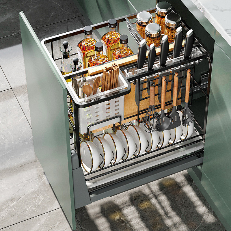 304 stainless steel inner drawer, two-layer cabinet, spice track, bowl ...