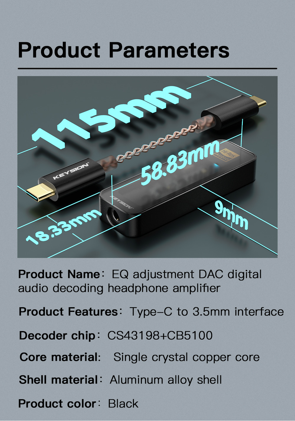 Bộ giải mã HiFi âm thanh USB DAC CS43198 384KHz DSD256 Type-C sang 3,5mm Điều chỉnh Bộ khuếch ...