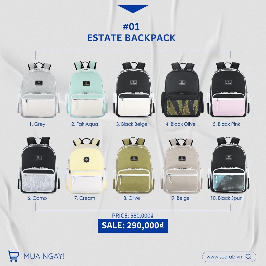 {Cherish daily life} Balo Scarab ĐEN hộp Trắng (Chuẩn cao cấp 1-1 ...