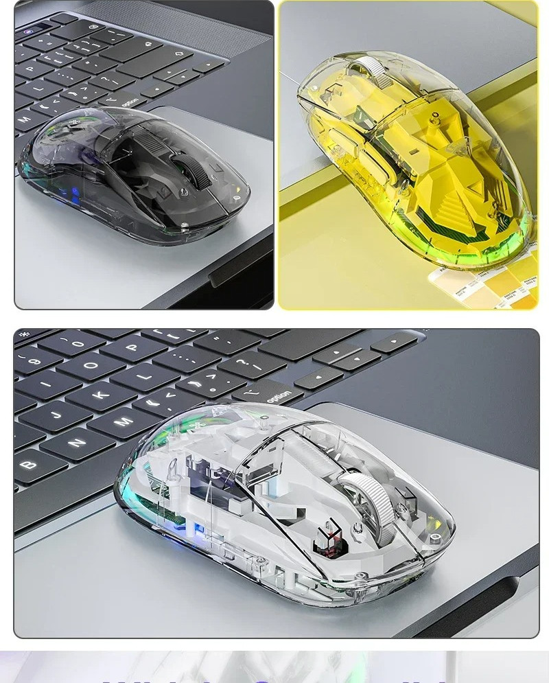 AULA SC660 Wireless Bluetooth Mouse Esports Gaming Transparent Mice Tri ...