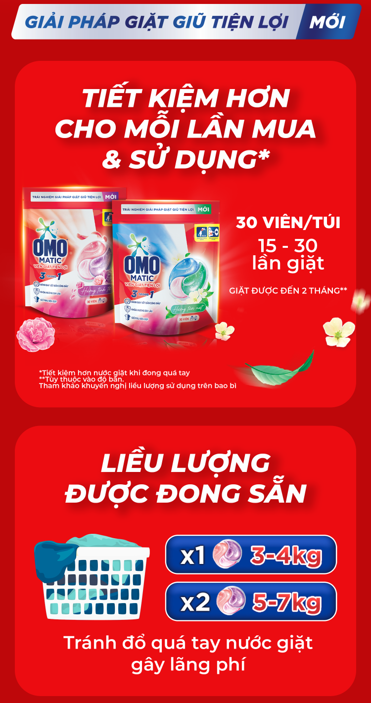 Túi viên giặt tiện lợi OMO 3 trong 1 (30-50viên/túi) | Shopee Việt Nam