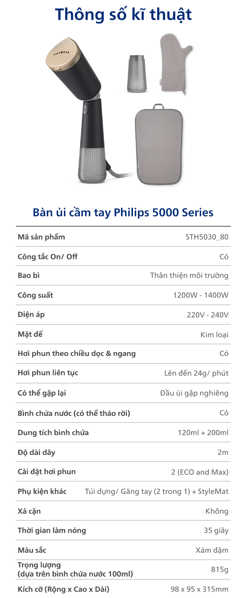 Bàn ủi Hơi Nước Cầm Tay Philips STH5030/80 |1400W - Hàng Chính Hãng ...