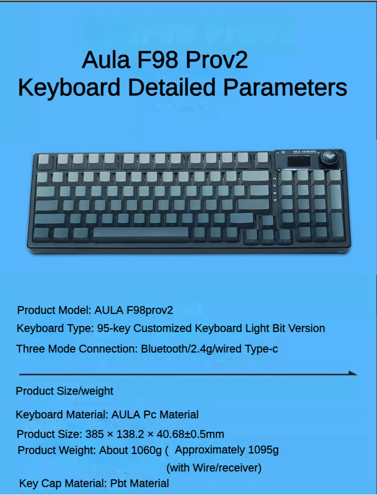 AULA F98Pro V2 Tri-Mode Màn hình TFT Bluetooth không dây 2.4G Tùy chỉnh ...