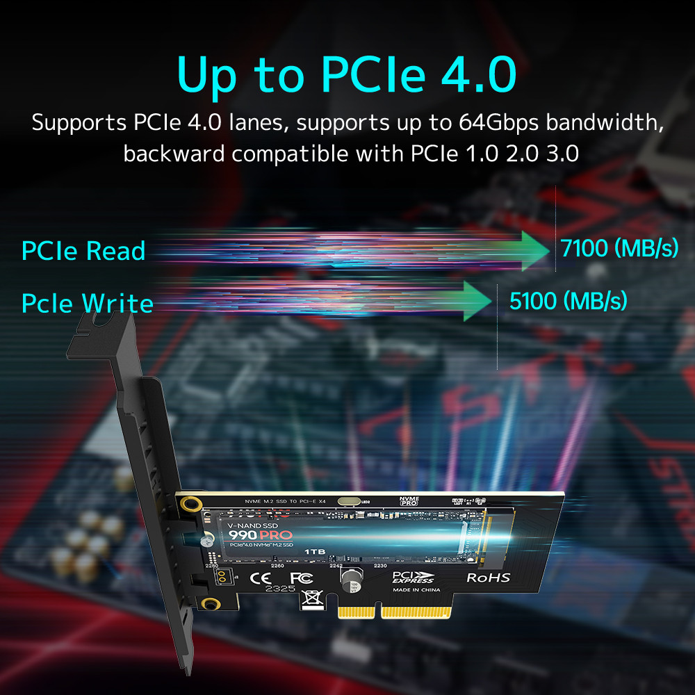 JEYI Thẻ Chuyển Đổi M.2 NVMe sang PCIe 4.0 X4, 64Gbps, Mở Rộng cho PC ...