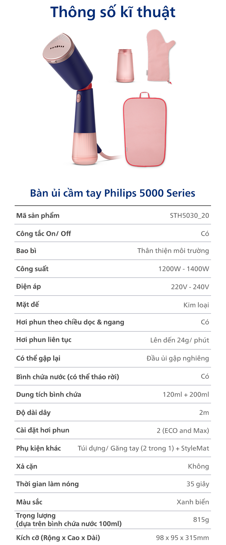 Bàn ủi Hơi Nước Cầm Tay Philips STH5030/20 |1400W - Hàng Chính Hãng ...