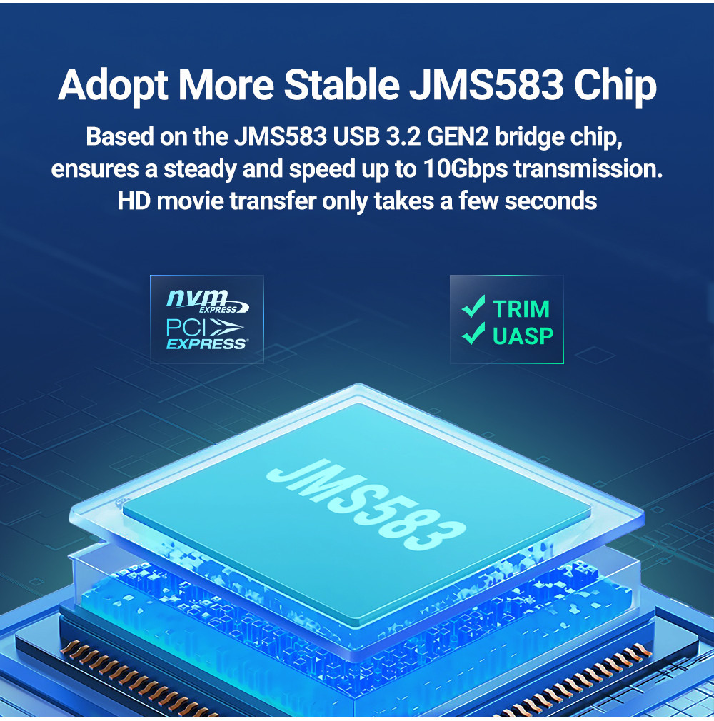 JEYI i9 2230 NVMe HDD SSD Vỏ JMS583 TYPEC 3.1 PCIe USB3.2 10Gbps Nhôm M.2 Hộp đựng đĩa thể rắn ...