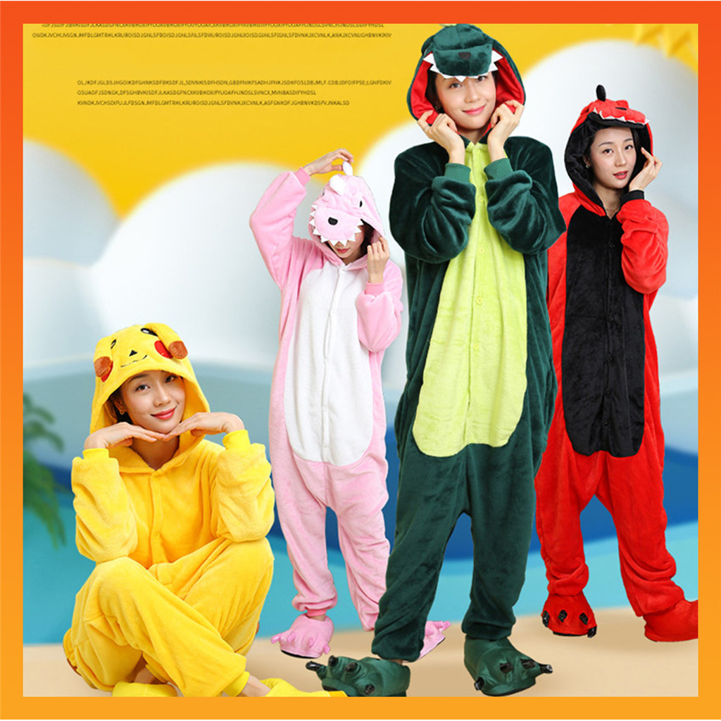Phụ Nữ Khủng Long Pikachu Onesies Unisex Mùa Đông Khâu Hổ Bộ Đồ Ngủ Nữ ...