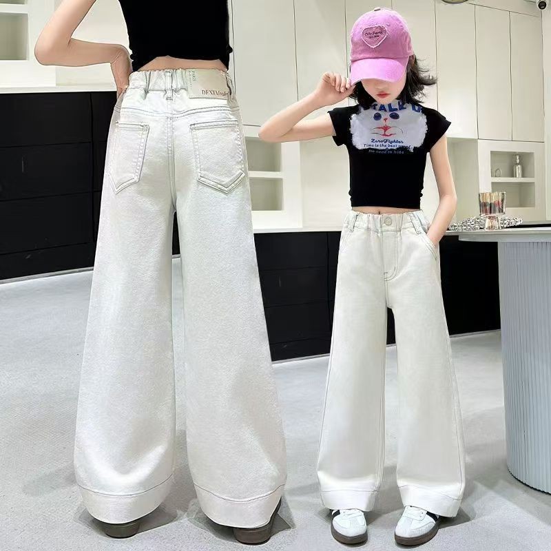 [Khuyến nghị] Quần jean ống rộng dáng rộng phong cách mới dành cho bé gái màu trắng phiên bản ...