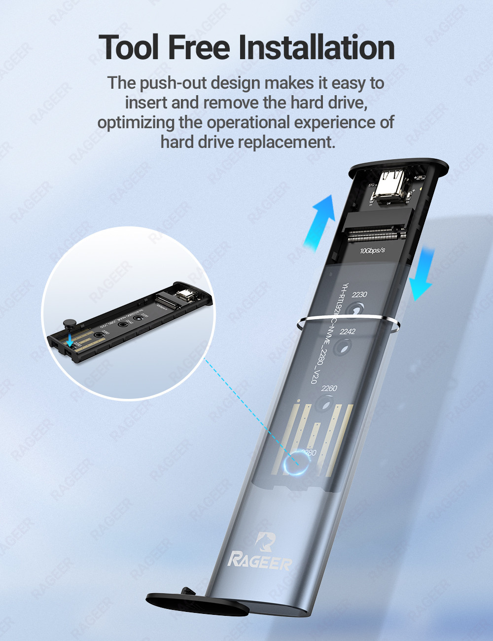 Bộ chuyển đổi vỏ SSD RAGEER Nhôm M.2 NVME, USB 3.2 Gen 2 (10 Gbps) sang ...