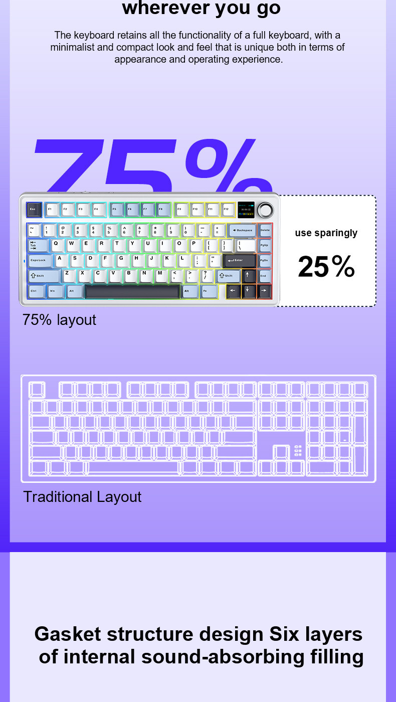 AULA F75 MAX Mechanical Keyboard 75% RGB Three Mode Wired/Bluetooth/2 ...