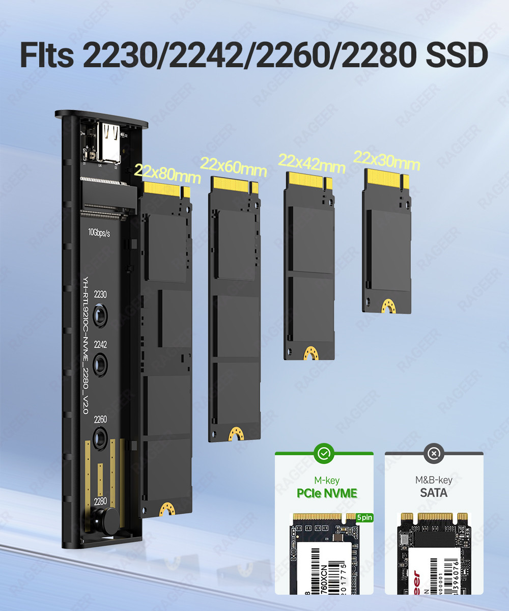 Bộ chuyển đổi vỏ SSD RAGEER Nhôm M.2 NVME, USB 3.2 Gen 2 (10 Gbps) sang ...