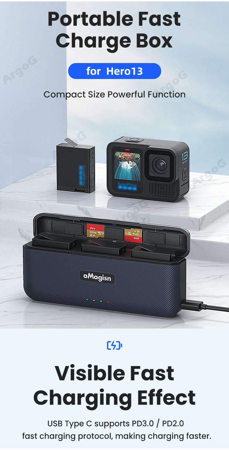 Hub sạc pin nhanh aMagicsn cho GoPro Hero 13 Vỏ sạc di động có khe lưu ...