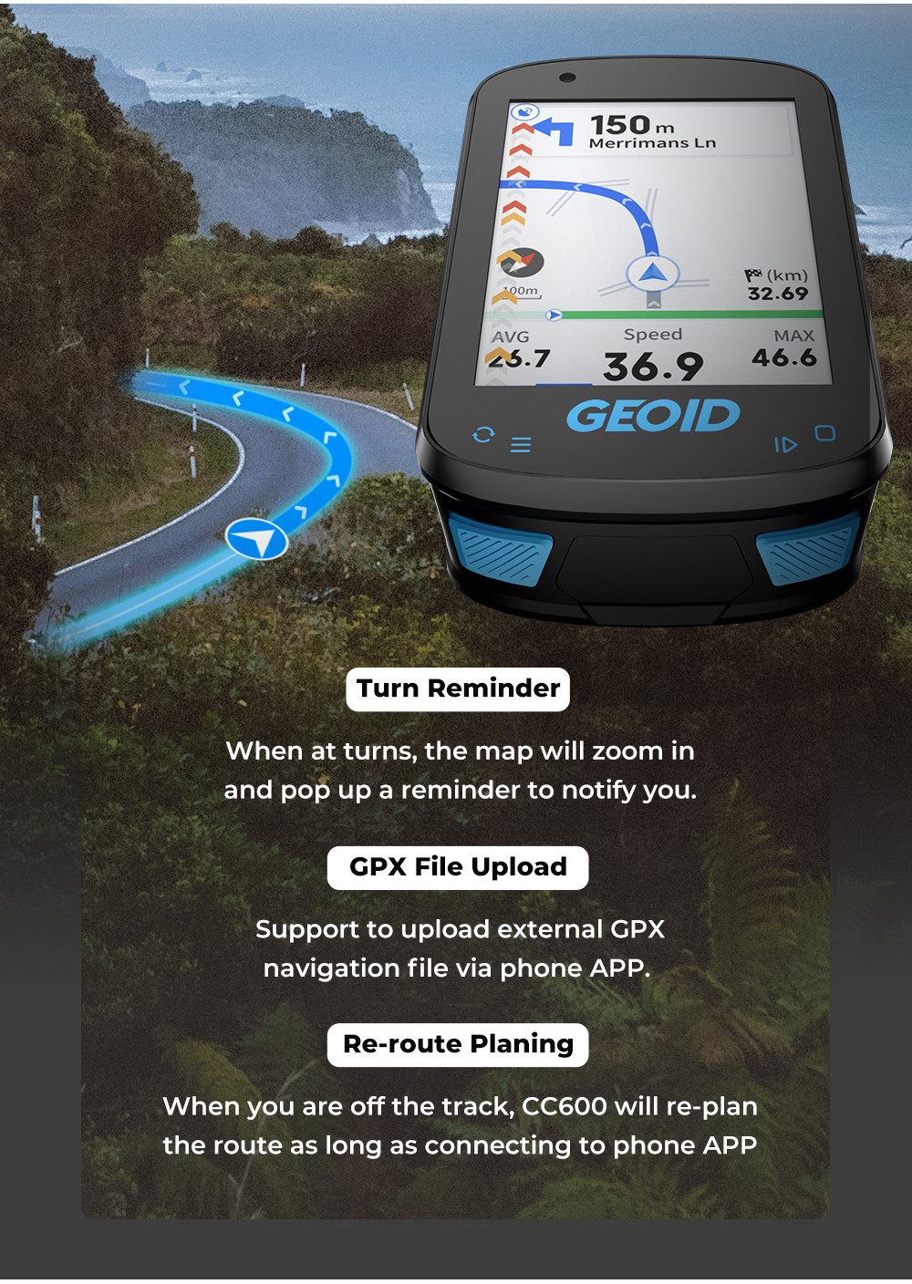 Geoid CC600 Xe Đạp Máy Tính Màn Hình Màu Điều Hướng Thông Minh GPS Xe ...