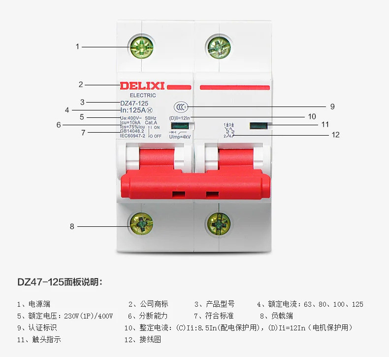 Bộ ngắt mạch Mini DELIXI MCB D Type DZ47 2P 1A 2A 3A 6A 10A 16A 20A 25A 32A 40A 50A 63A 80A 100A ...