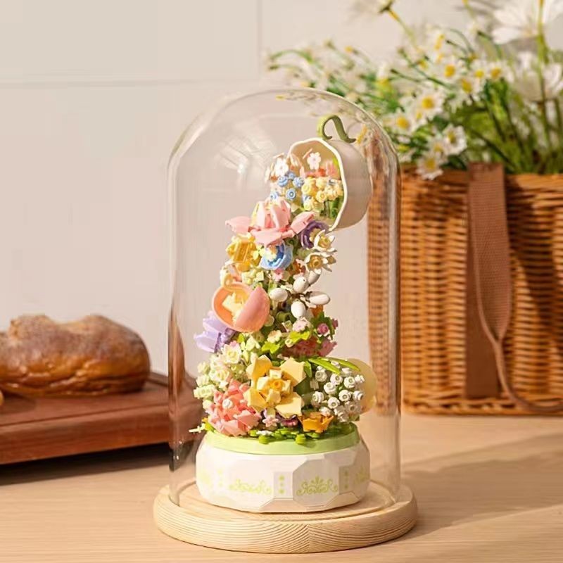 💖Senbao Huayan Trà Ngữ hộp nhạc bó hoa hội mô hình sáng tạo ghép khối ...