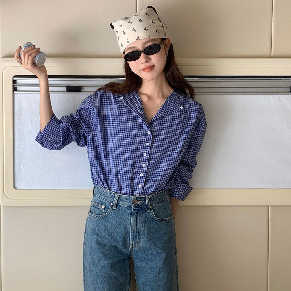 Áo sơ mi dài tay có ve áo kẻ sọc xanh cổ điển 78462 | Shopee Việt Nam