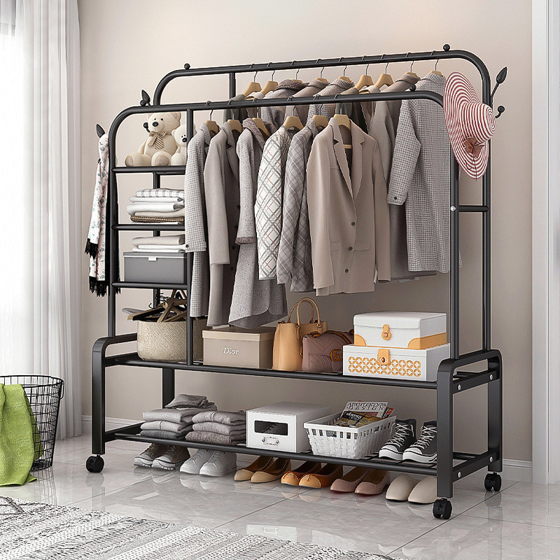 Simple clothes rack double pole landing indoor room hanging household ...
