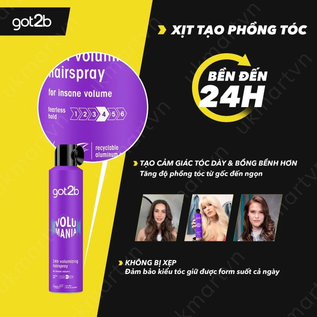 Xịt phồng tóc Got2b Volumizing Hairspray 300ml - Giữ độ phồng lên đến ...