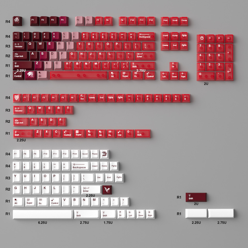 Red Dragon Keycaps Gradient Red PBT + PC Light thông qua Cherry profile ...
