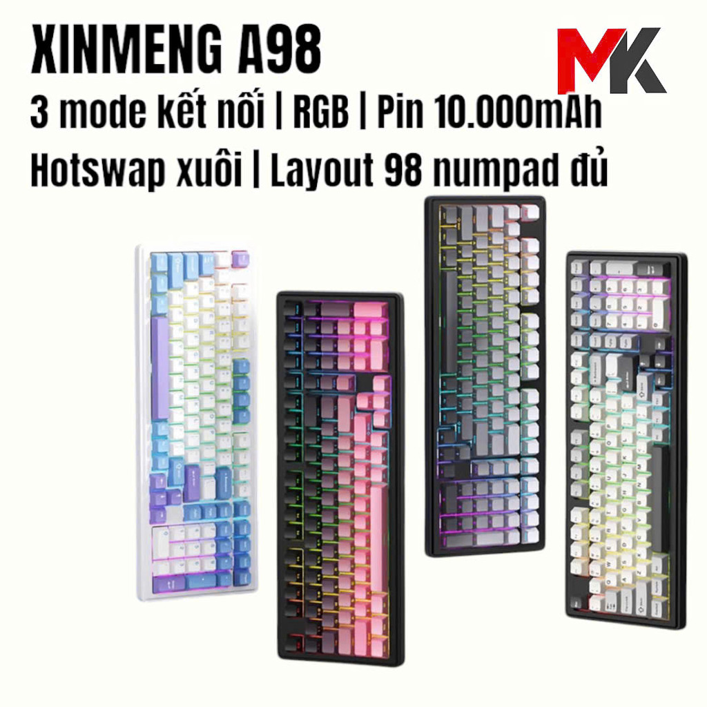 Bàn Phím Cơ Xinmeng A98 - Không Dây, Hotswap, LED RGB, Full Size | MKShop | Shopee Việt Nam