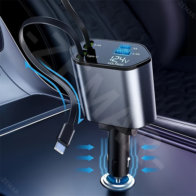 Bộ sạc ô tô 4 trong 1 BYD Sạc siêu nhanh Đa năng USB Type-C Bộ sạc IOS Dòng kính thiên văn Có ...