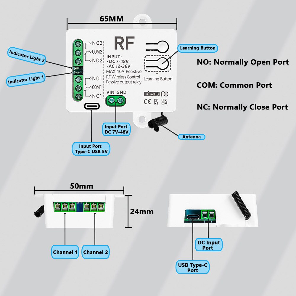 Rf433 MHz Điều Khiển Từ Xa Truyền 500m DC 12V 24V AC 12V 24V 32V 10A ...