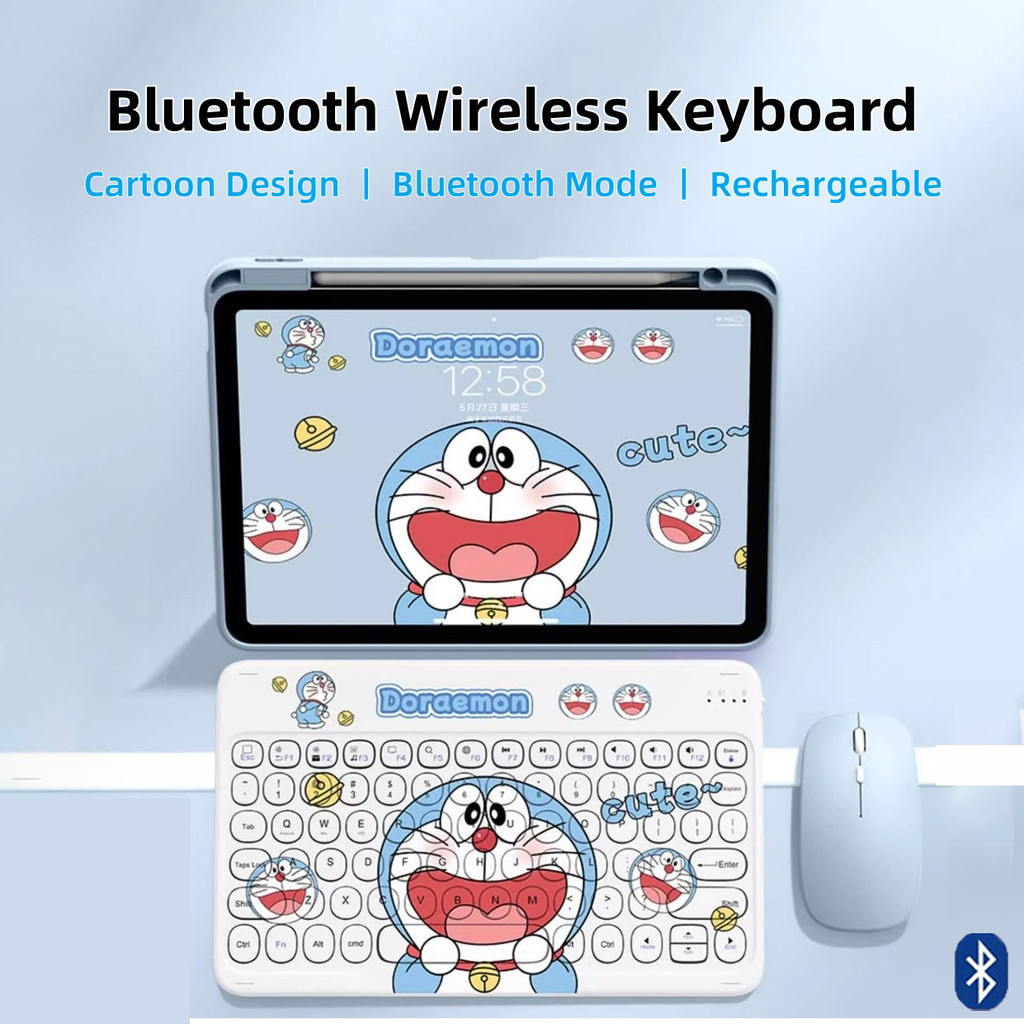Bộ bàn phím chuột không dây Bluetooth 78 phím Doremon có thể sạc lại tiện dụng Slim di động để ...