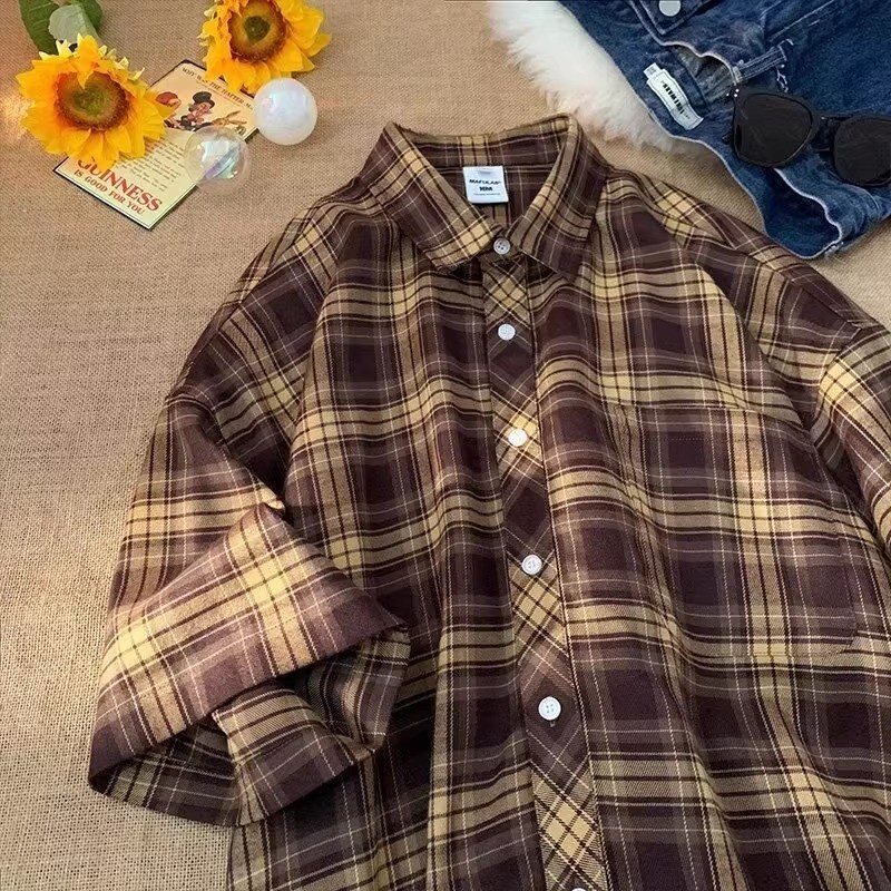 Áo Sơ Mi Tay Ngắn Kẻ Sọc Retro Mỹ Nam Nữ Mùa Hè | Shopee Việt Nam