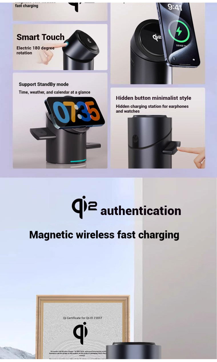 Bộ sạc không dây MOYI CBT-10 Qi2 Trạm sạc 3 trong 1 20W công suất cao sạc nhanh cảm ứng thông ...