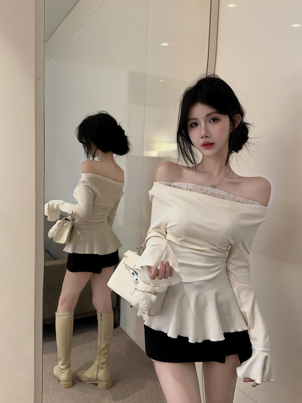 Áo sơ mi ren lệch vai mùa thu cỡ lớn dành cho nữ | Shopee Việt Nam