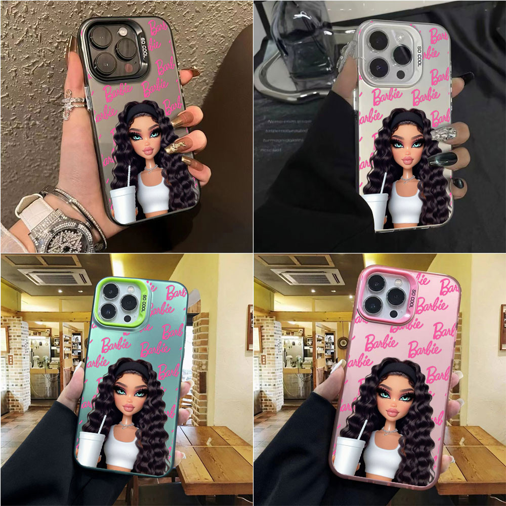 Cô Gái Uống Cà Phê Barbie Lỗ Lớn Matte Laser Silicon Điện Thoại Di Động ...