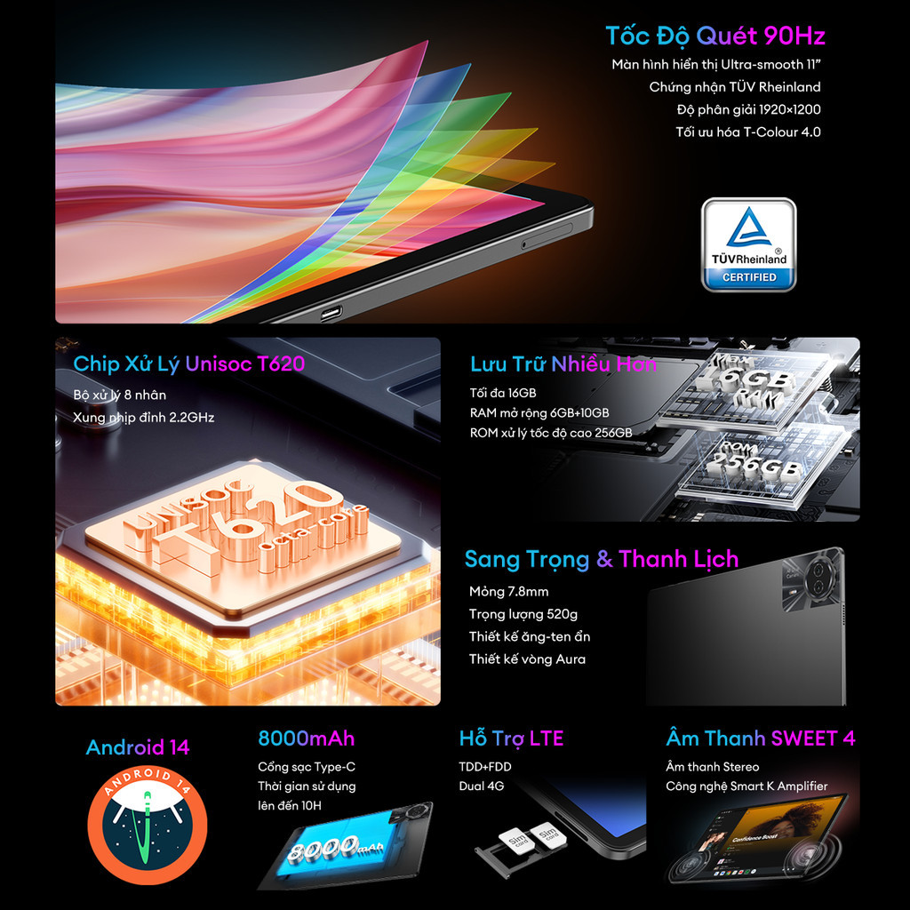 Máy Tính Bảng Teclast T50 PLUS 16GB(6+10)/256GB| FHD 11” | 8000mAh ...