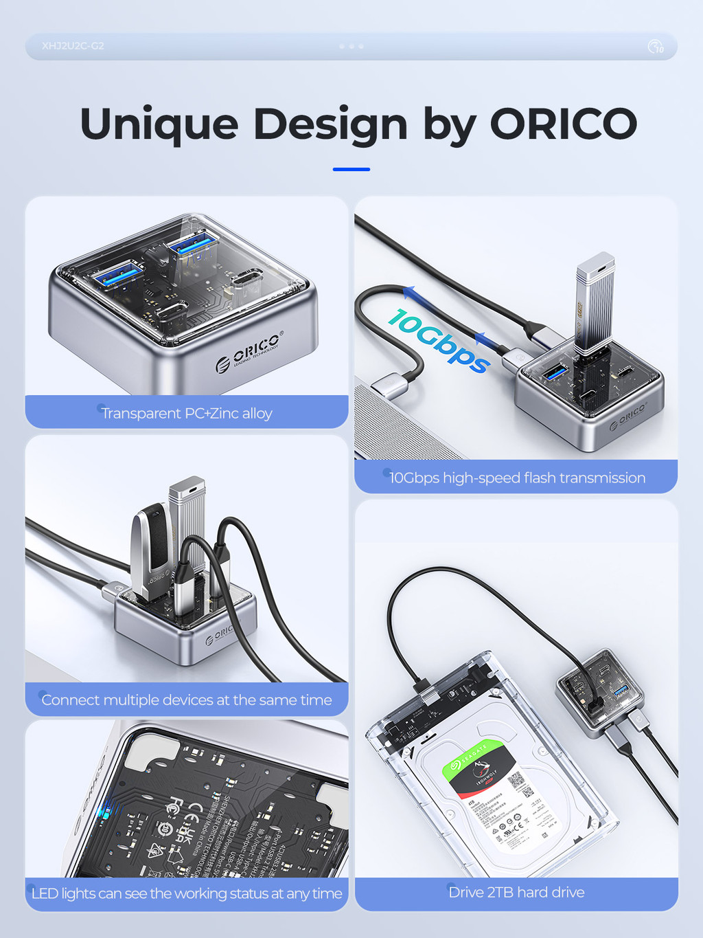 Orico Type C USB HUB 10Gbps với 2 USB A 2 USB C USB3.2 HUB Bộ chia USB ...