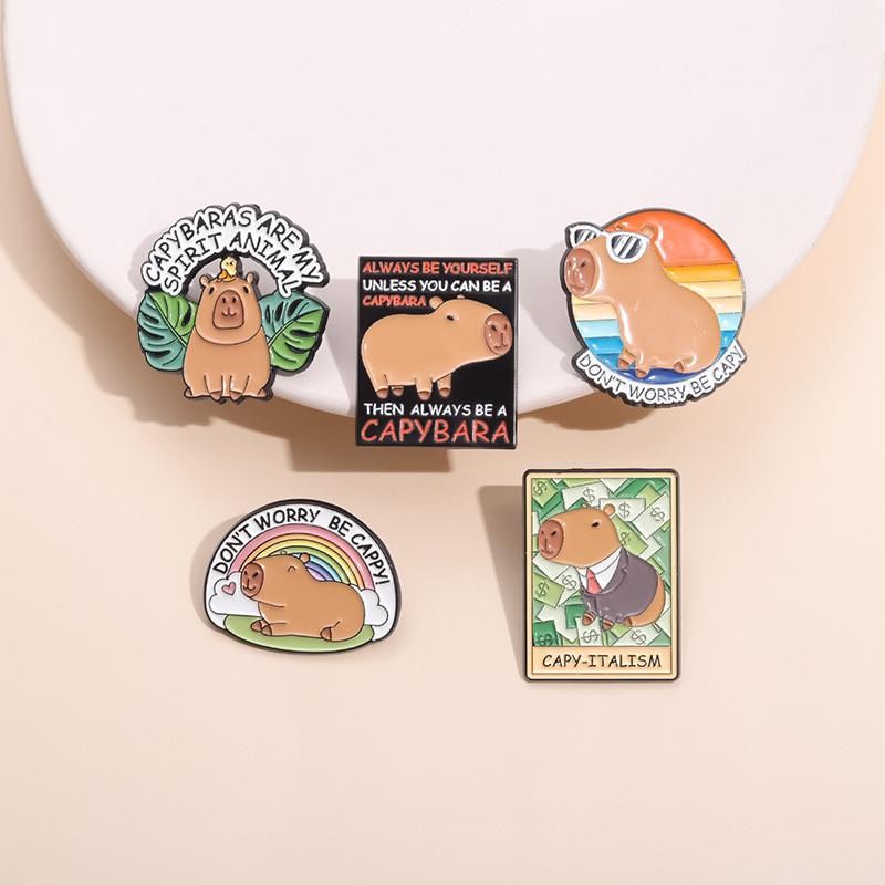 Dễ Thương Capybara Thổ Cẩm Đừng Lo Lắng Được Cappy Pin Hippo Cà Phê Máy ...