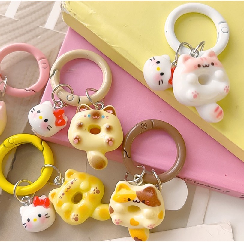 Móc khóa bánh rán hoạt hình - Phụ kiện trang trí ba lô thời trang ...