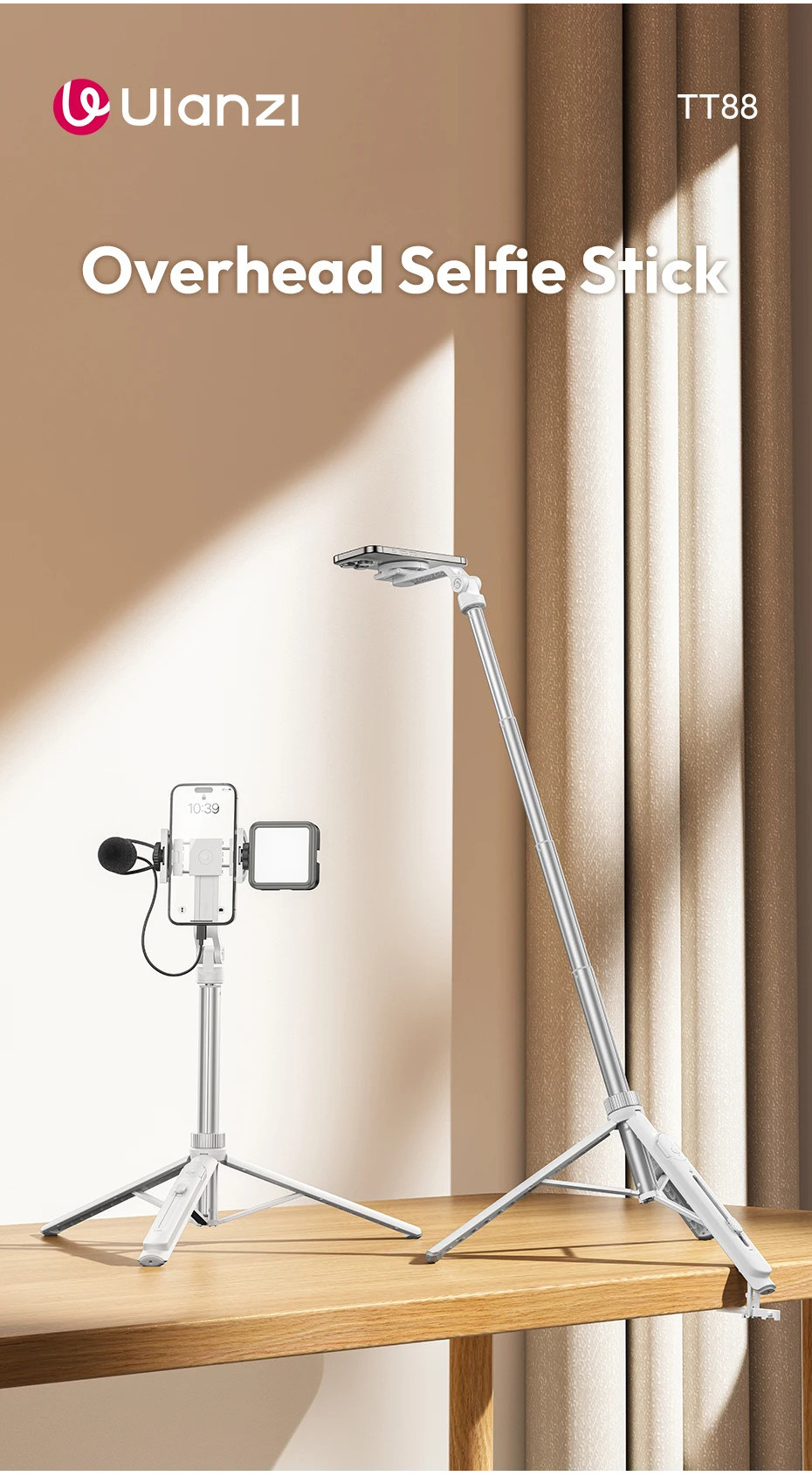 Ulanzi TT88 Trên Cao Selfie Stick Vlog Tripod Cho Điện Thoại Kẹp Từ Tính Không Dây Mở Rộng Từ Xa ...