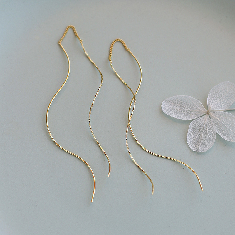 Thời Trang Dài Sóng Dangling Tua Rua Bông Tai Vàng Đơn Giản Tối Giản ...