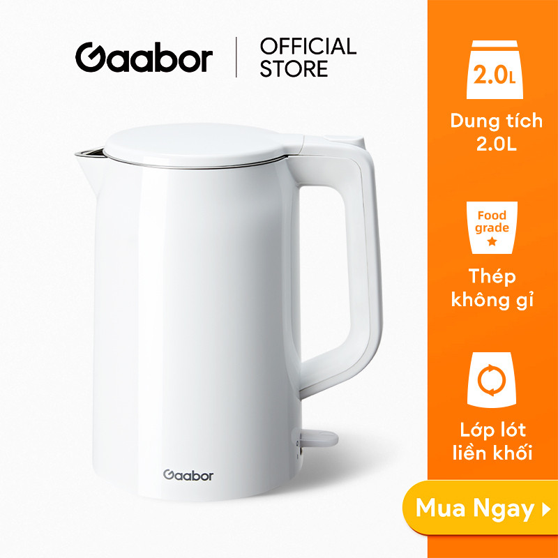 Bình đun siêu tốc Gaabor EK20M-WH01A/WH02A, 2L 1500W lòng ấm thép liền ...
